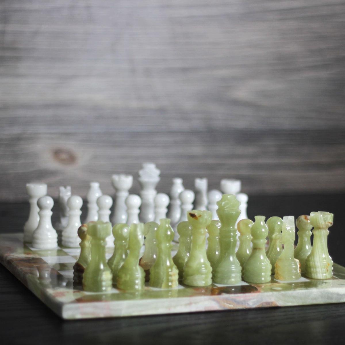 Green Onyx & White Marble Chess Set with Storage Case – Marble Cultures