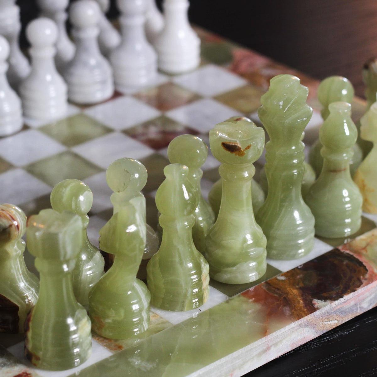 Green Onyx & White Marble Chess Set with Storage Case – Marble Cultures